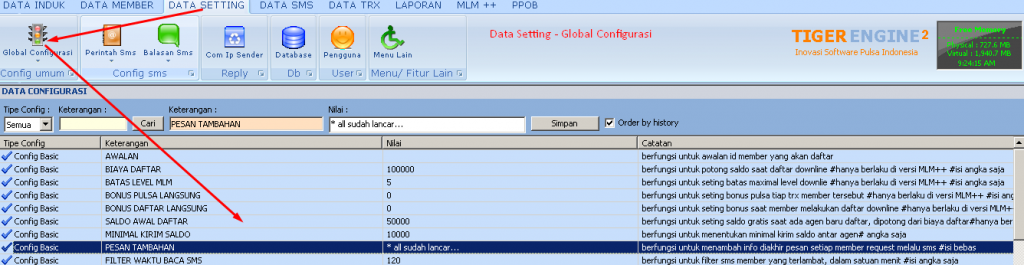 Data Setting – Global Configurasi – Tutorial Software Pulsa Tiger Engine